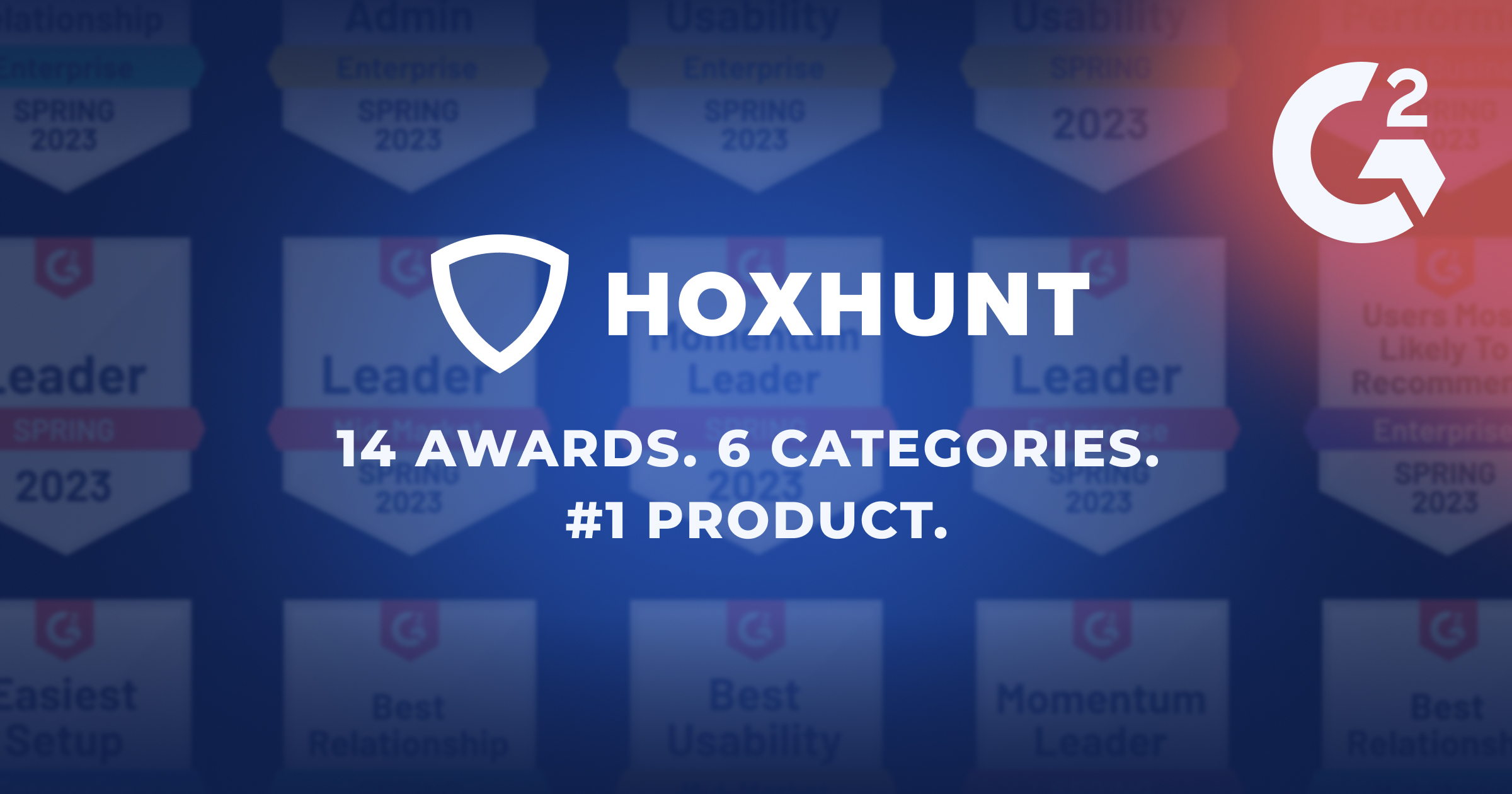 G2 awards Hoxhunt 14 Spring 2023 badges in 6 categories - Hoxhunt